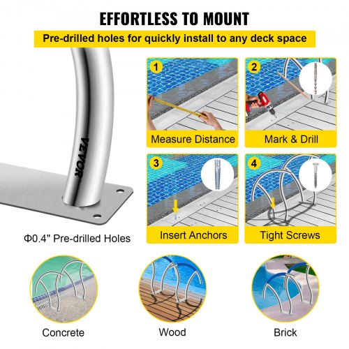 Vevor Swimming Pool Handrail Ladder Handrail Stainless Steel Rail W ...