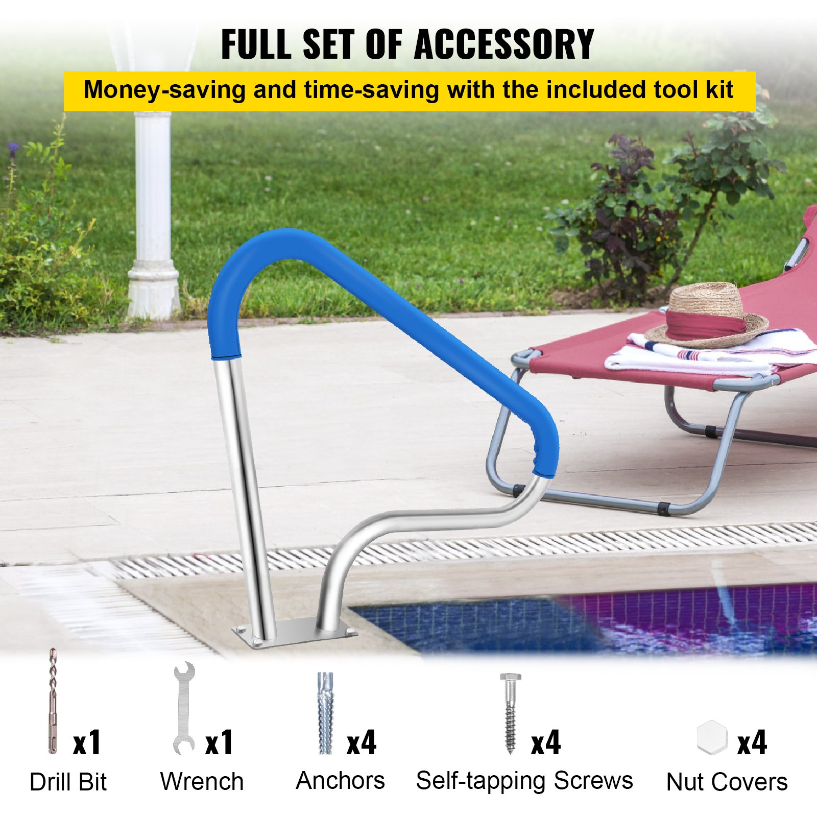 VEVOR Pool Rail 39x32 Pool Railing 304 Stainless Steel 250LBS Load ...