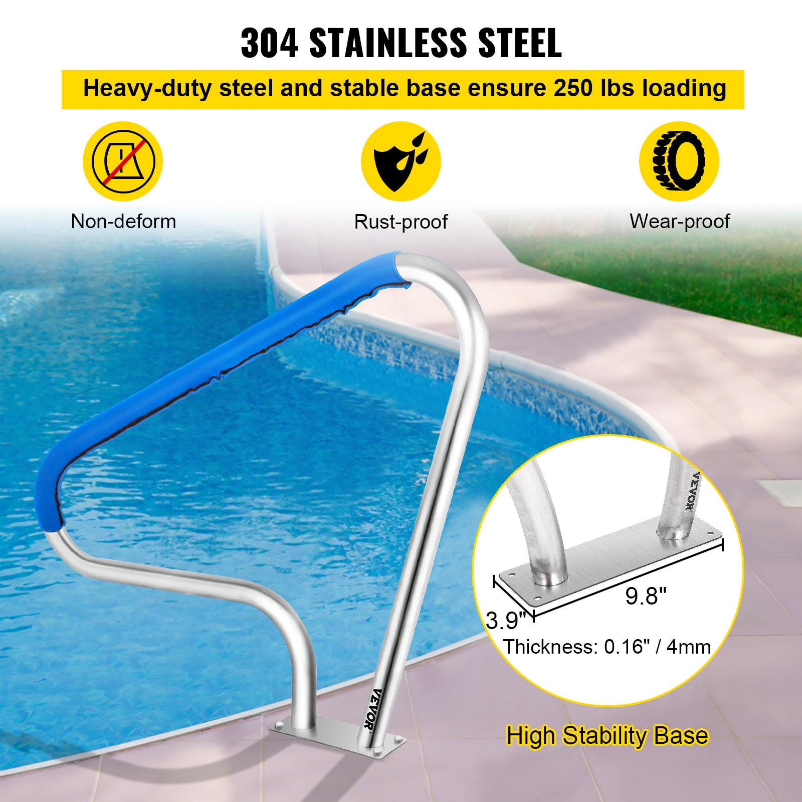 VEVOR Vevor Pool Rail Pool Railing 48x32" Pool Handrail Stainless Steel ...