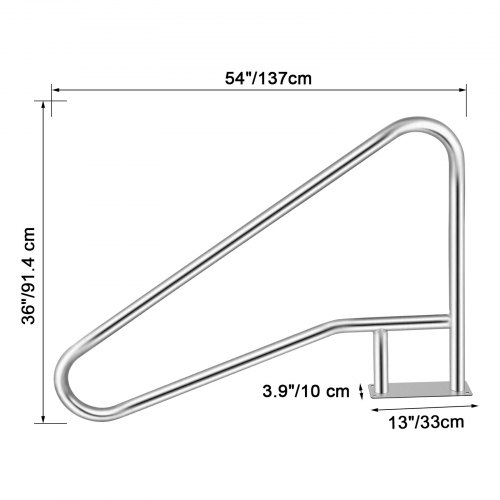 Vevor Pool Rail Pool Railing 54x36" Pool Handrail Stainless Steel W ...