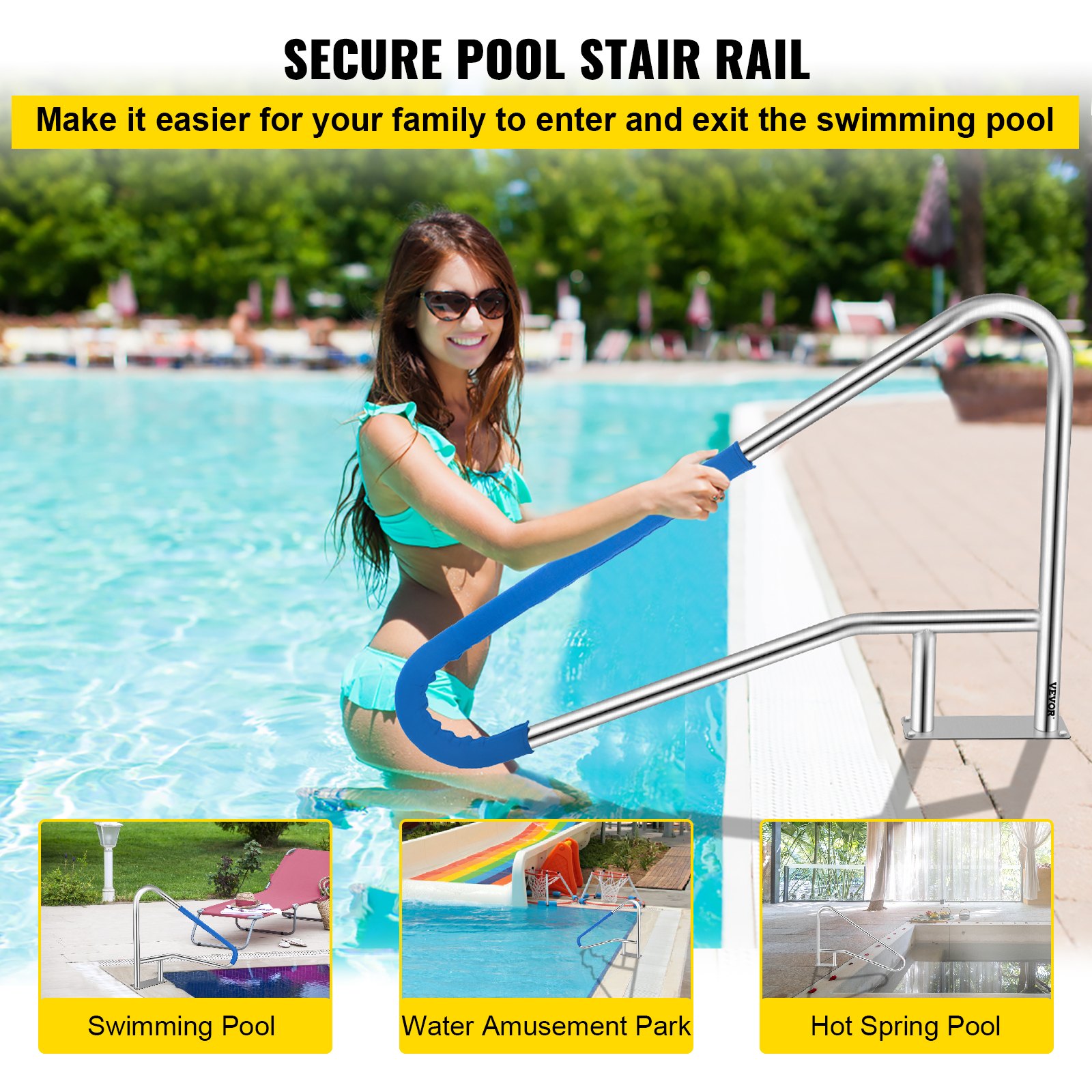 VEVOR Pool Rail 55x32 Pool Railing 304 Stainless Steel 250LBS Load ...