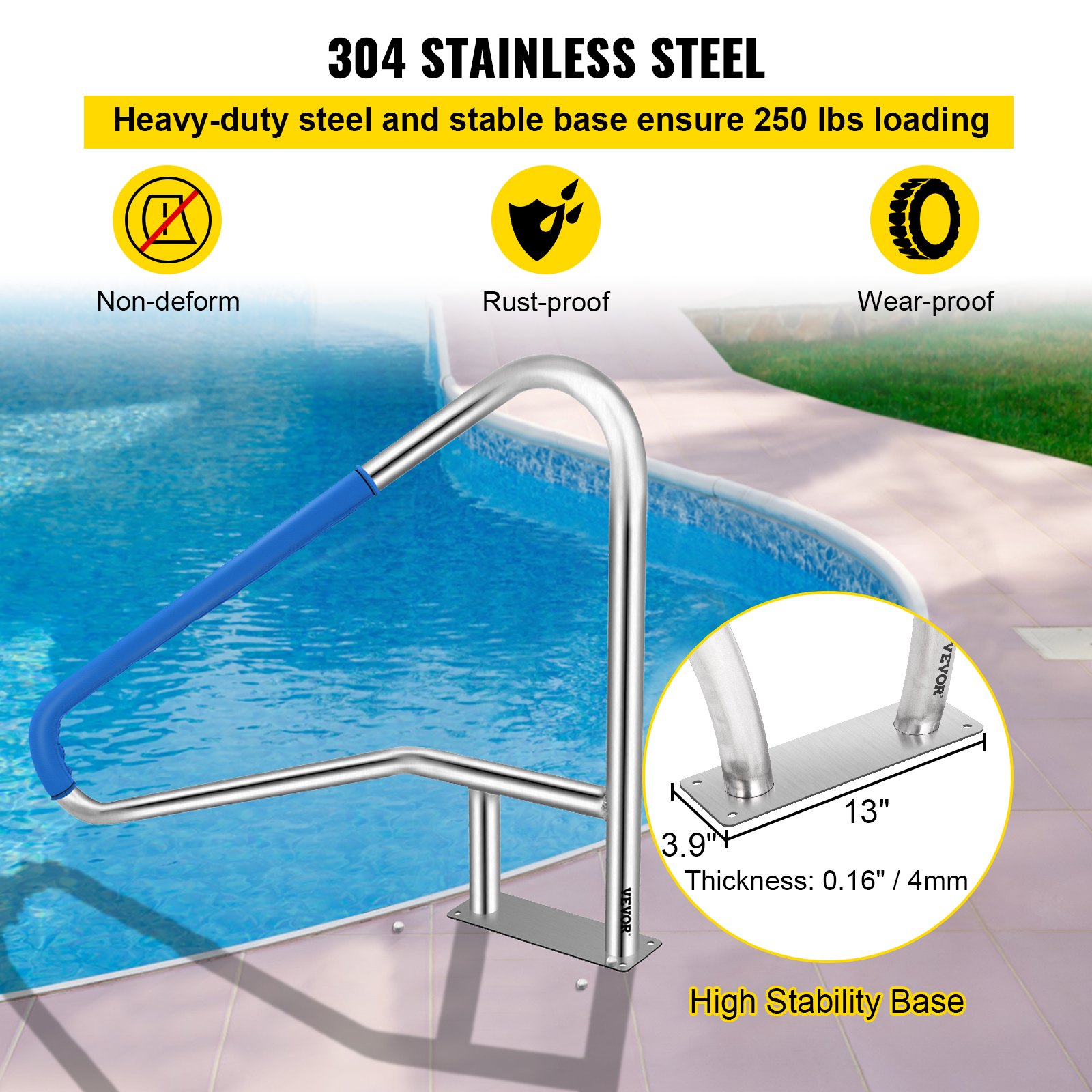 VEVOR Pool Rail 55x32 Pool Railing 304 Stainless Steel 250LBS Load ...