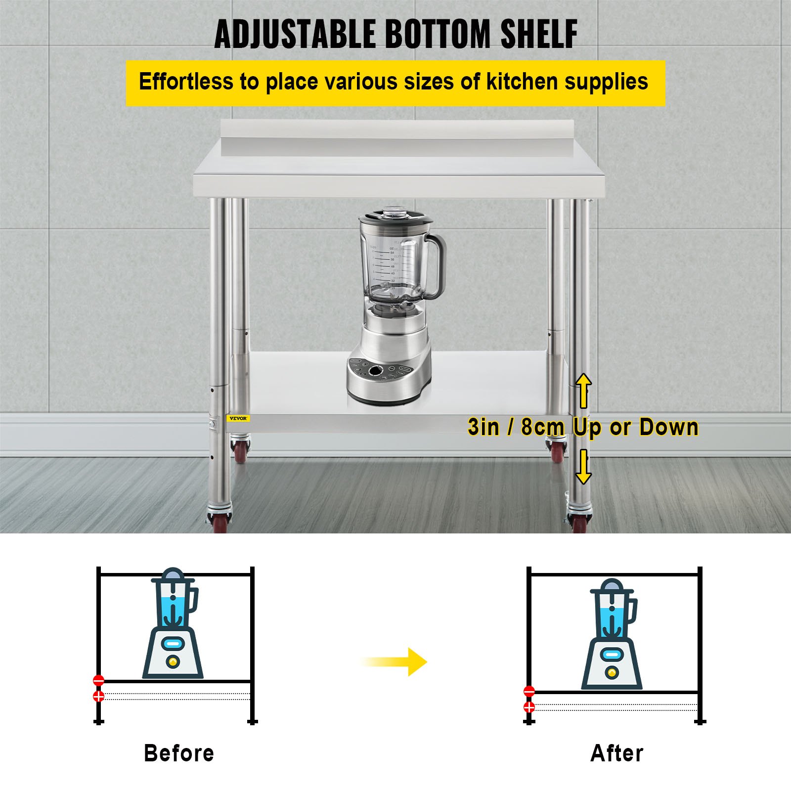 VEVOR 30x24in Stainless Steel Kitchen Work Prep Table w/ Backsplash ...