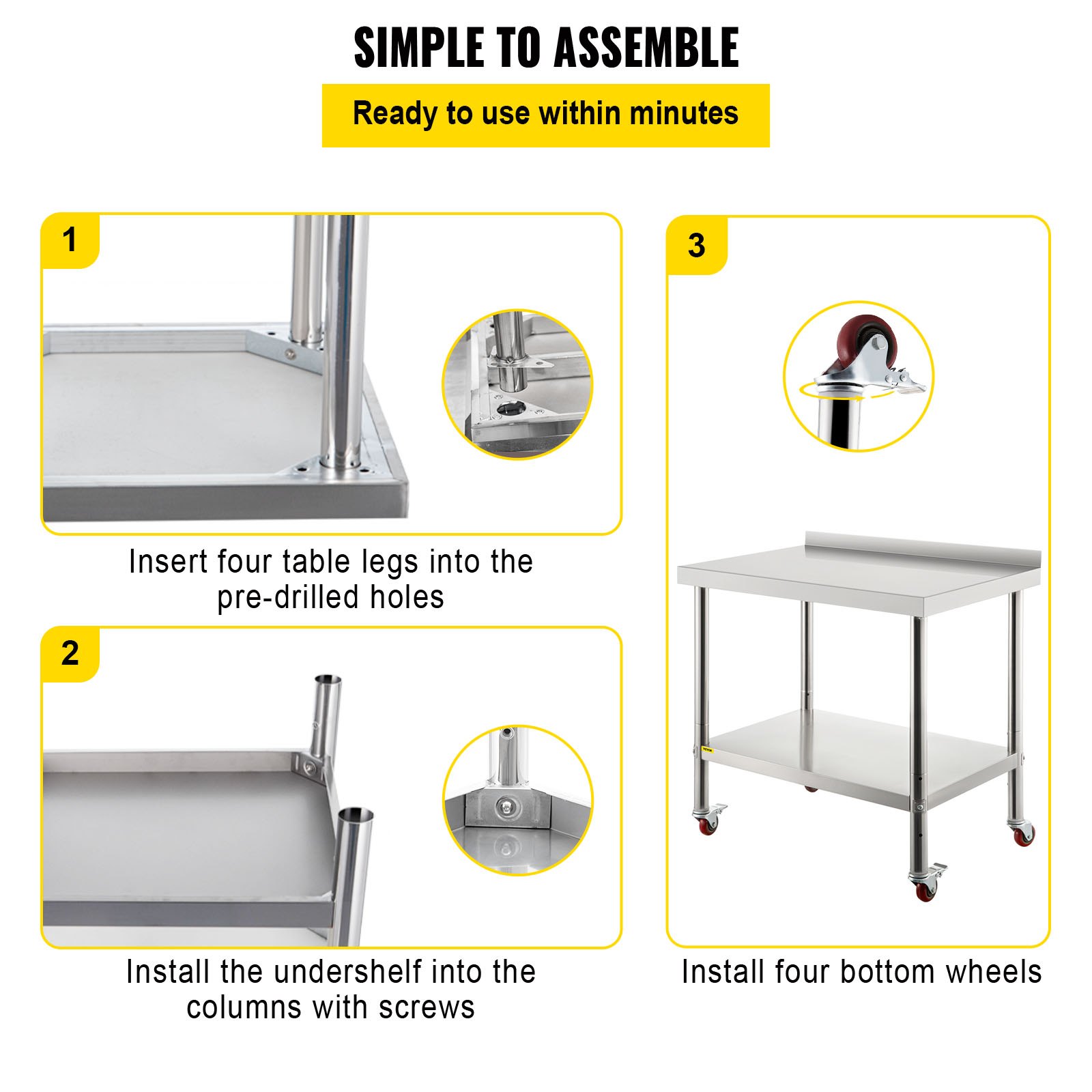 VEVOR VEVOR Stainless Steel Work Prep Table Kitchen Work Table 36x24in ...