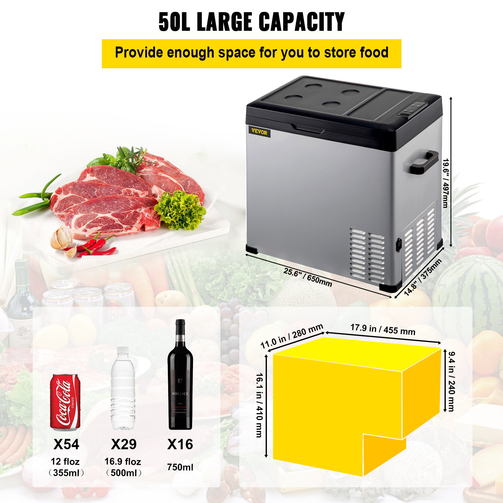VEVOR 12 Volt Refrigerator, Portable Refrigerator (-4℉~68℉) With APP ...