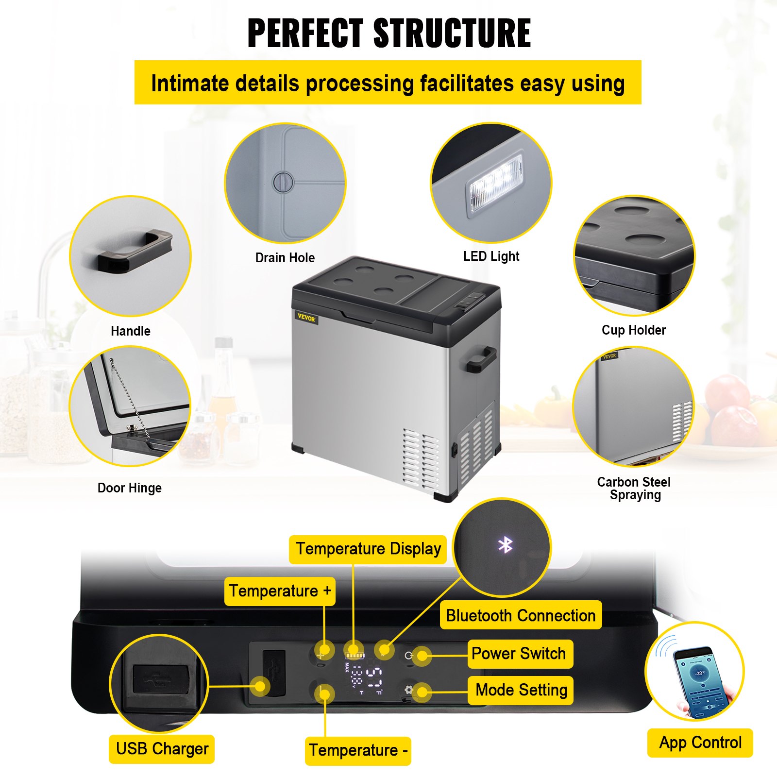 VEVOR 12 Volt Refrigerator, Portable Refrigerator (-4℉~68℉) With APP ...