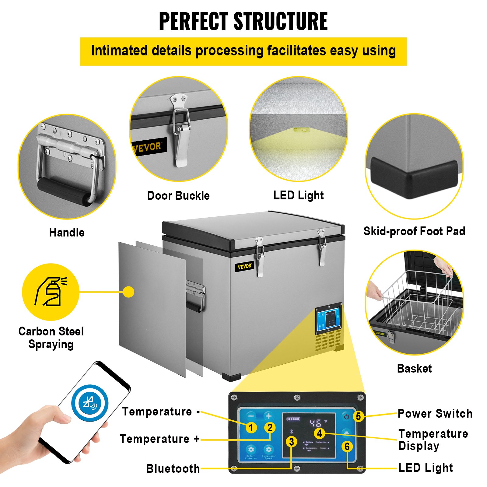 VEVOR Portable Refrigerator 48 Quart, 12 volt Refrigerator with ...