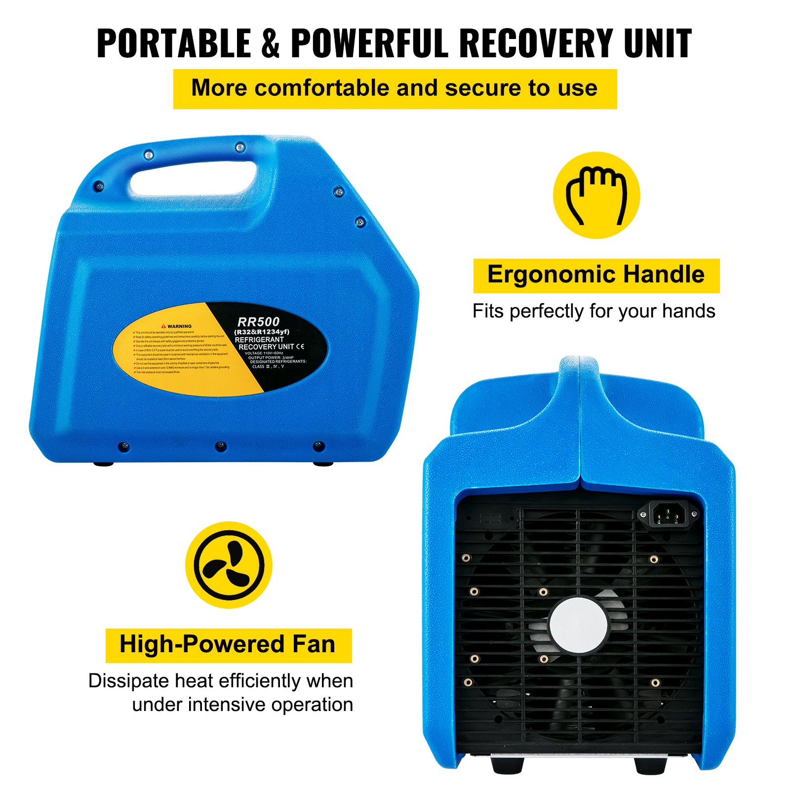 VEVOR Portable Refrigerant Recovery Machine 3/4 HP Dual Cylinder Air ...