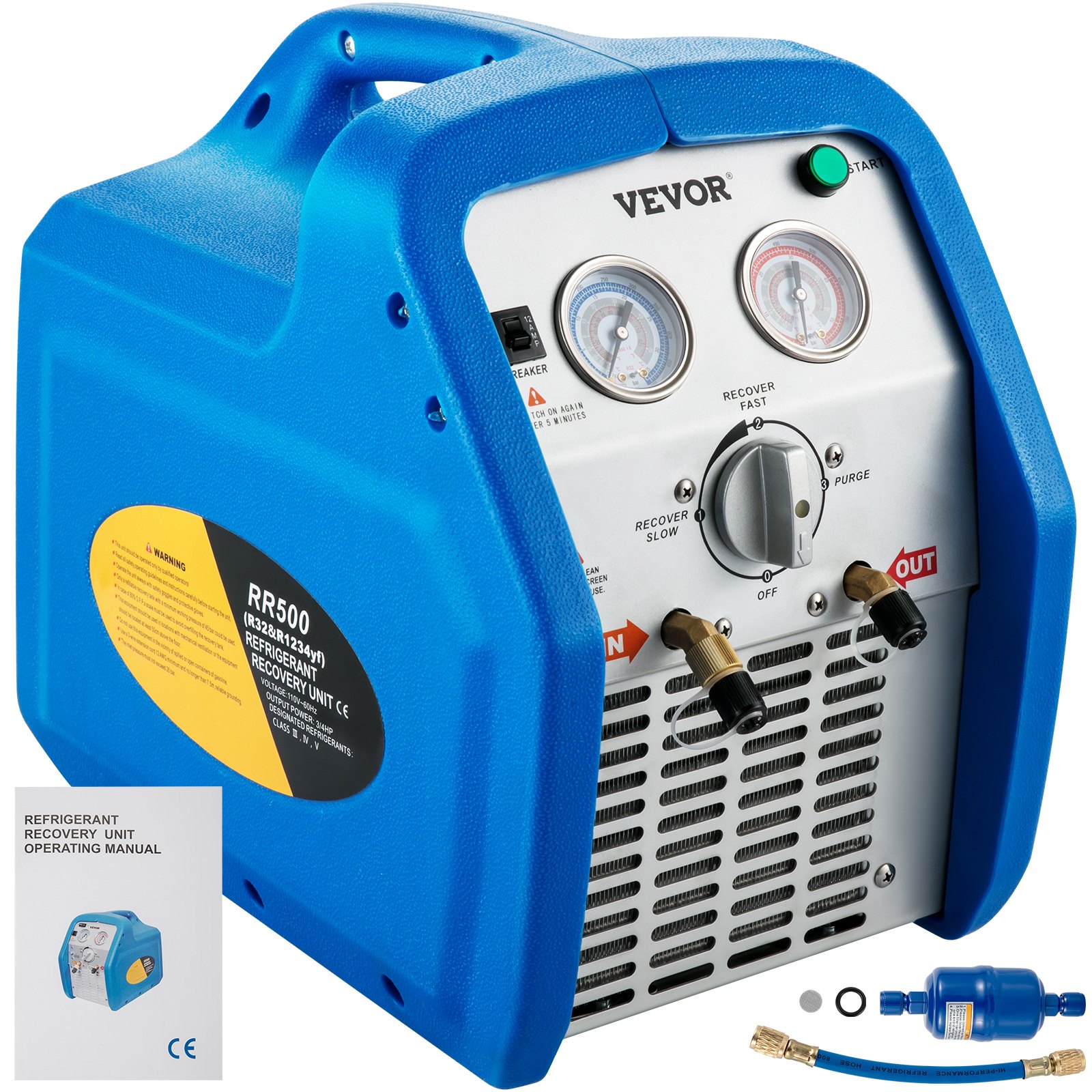 VEVOR Portable Refrigerant Recovery Machine 3/4 HP Dual Cylinder Air ...