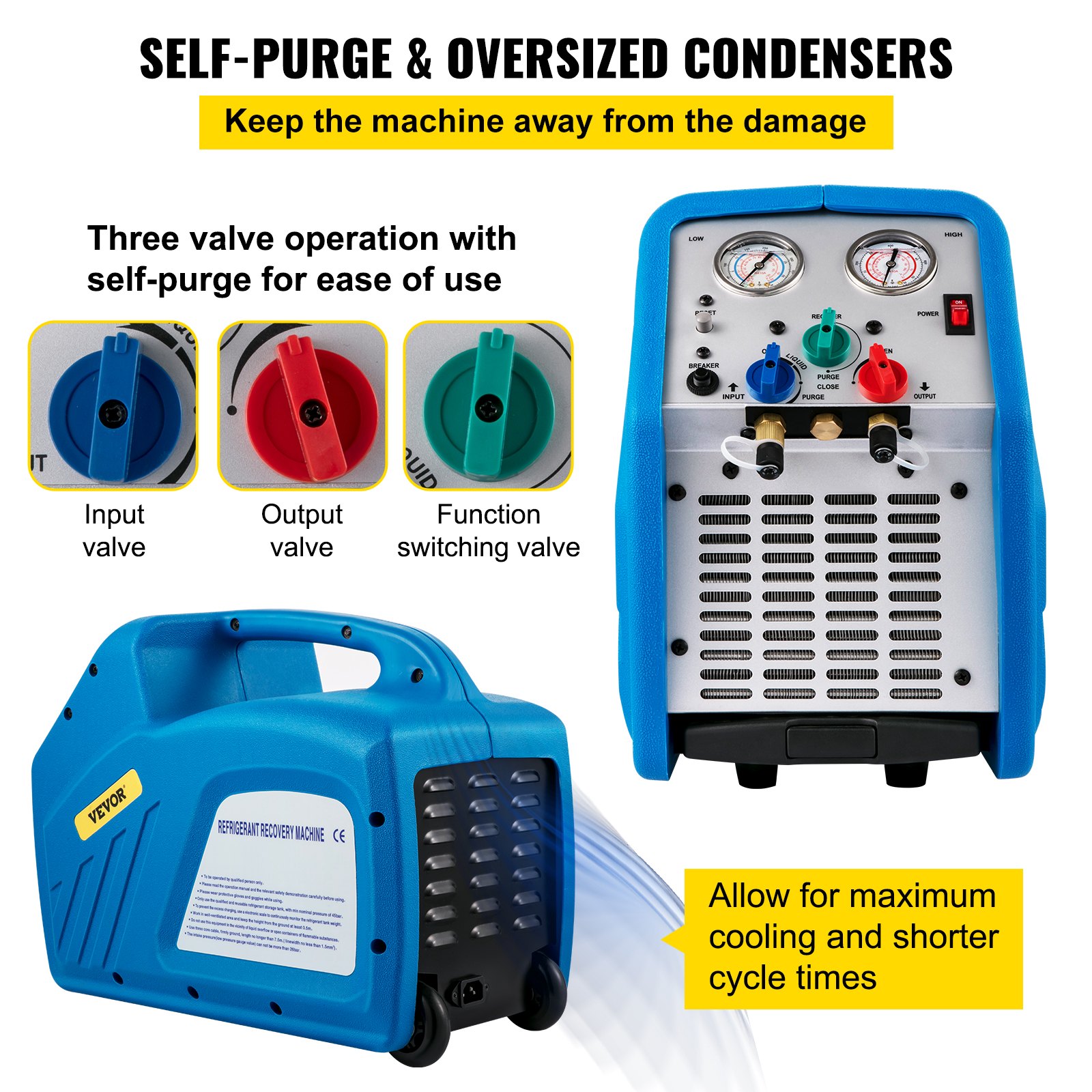 VEVOR Refrigerant Recovery Machine, 1 HP, Dual Cylinders, 115V 60 Hz ...