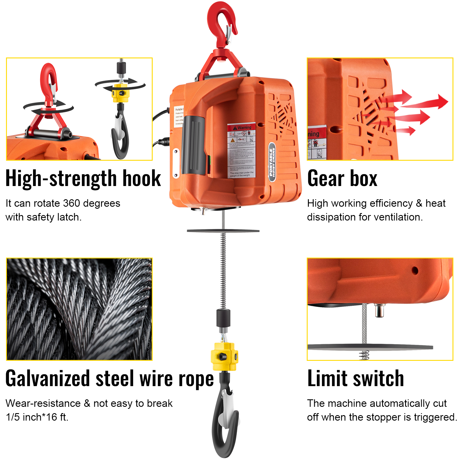 VEVOR Electric Hoist Winch Portable Electric Winch 1100lbs Wire Remote ...