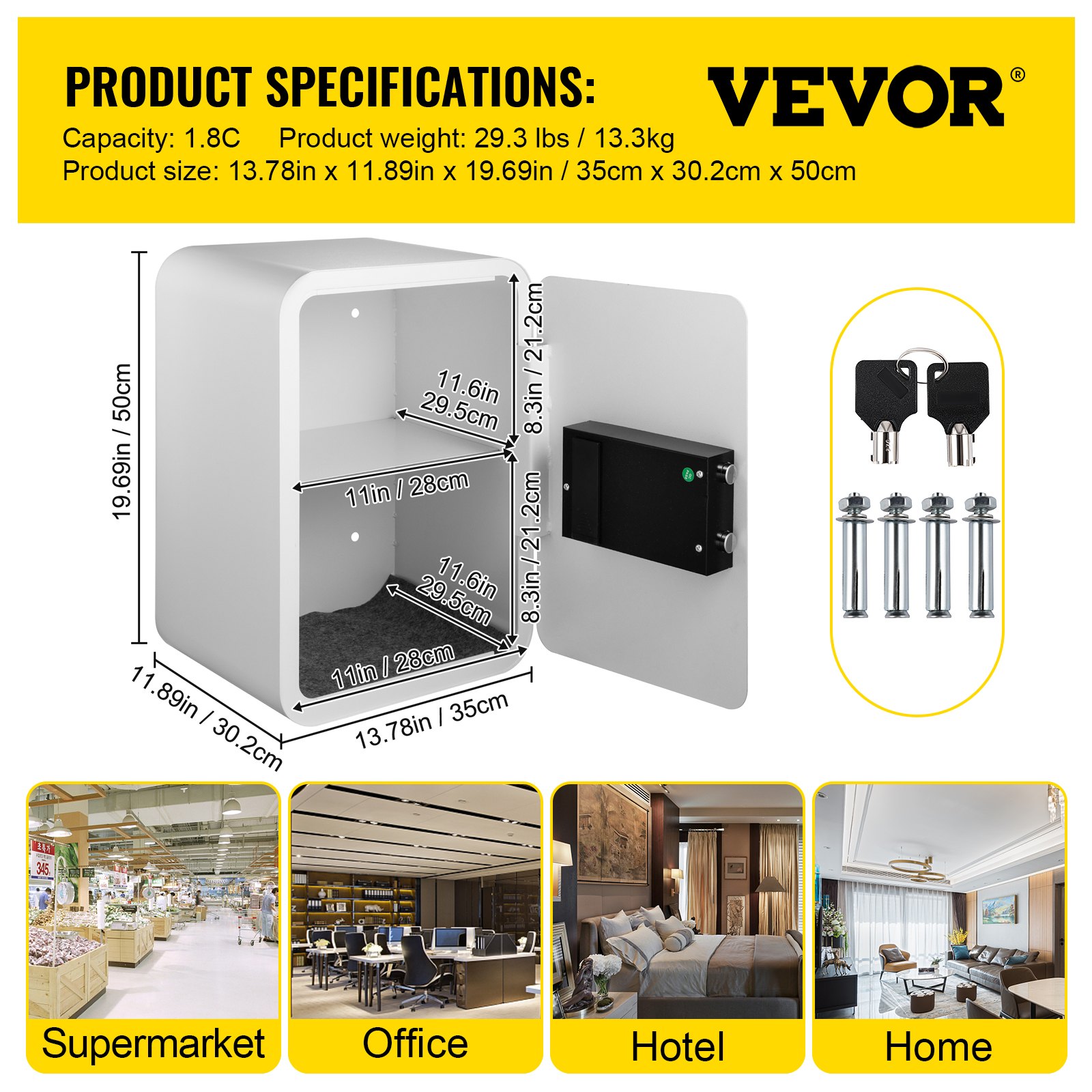 VEVOR Safe Box, 1.8 Cubic Feet Money Safe with Fingerprint Lock and Key ...