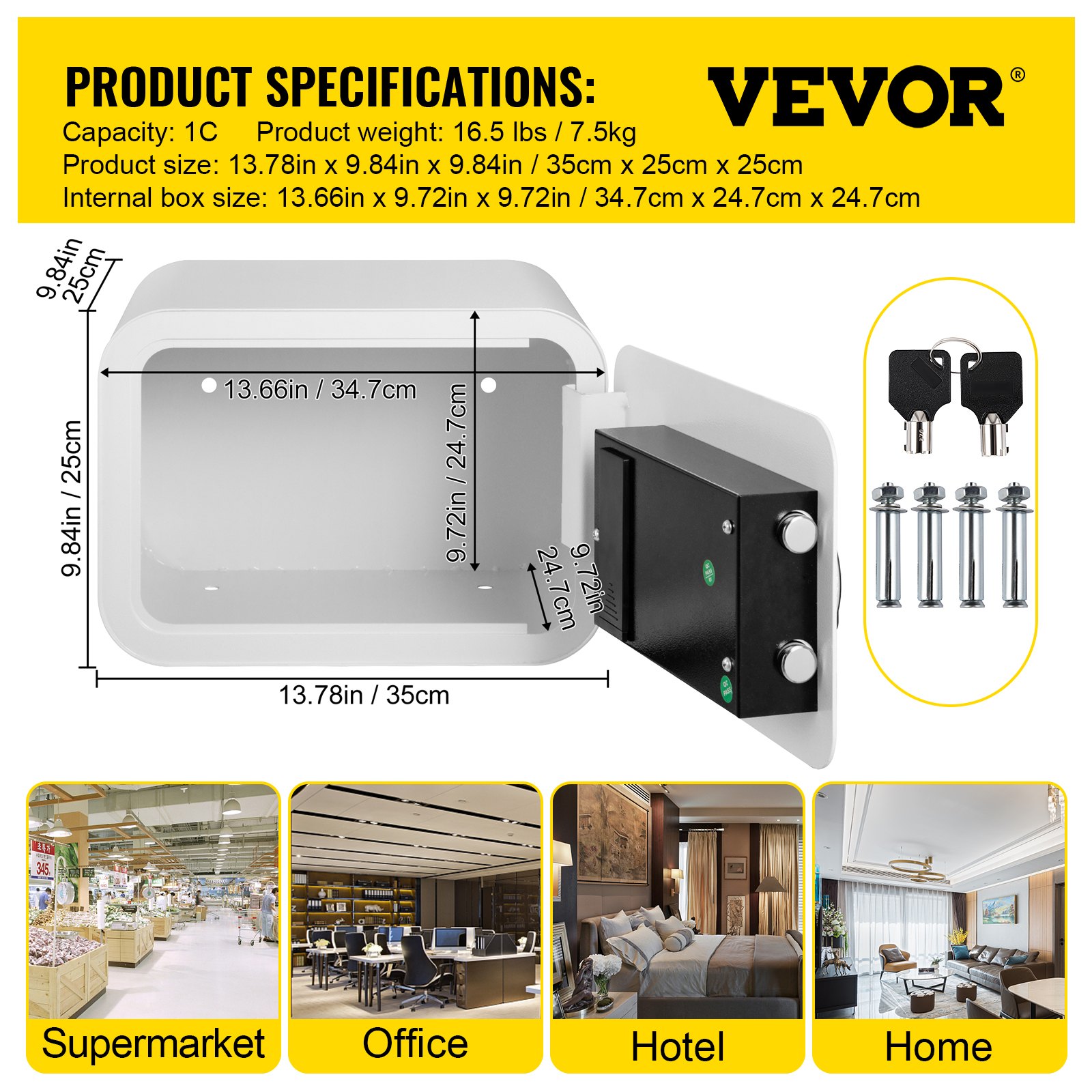 VEVOR Safe Box, 1 Cubic Foot Money Safe with Fingerprint Lock and Key ...