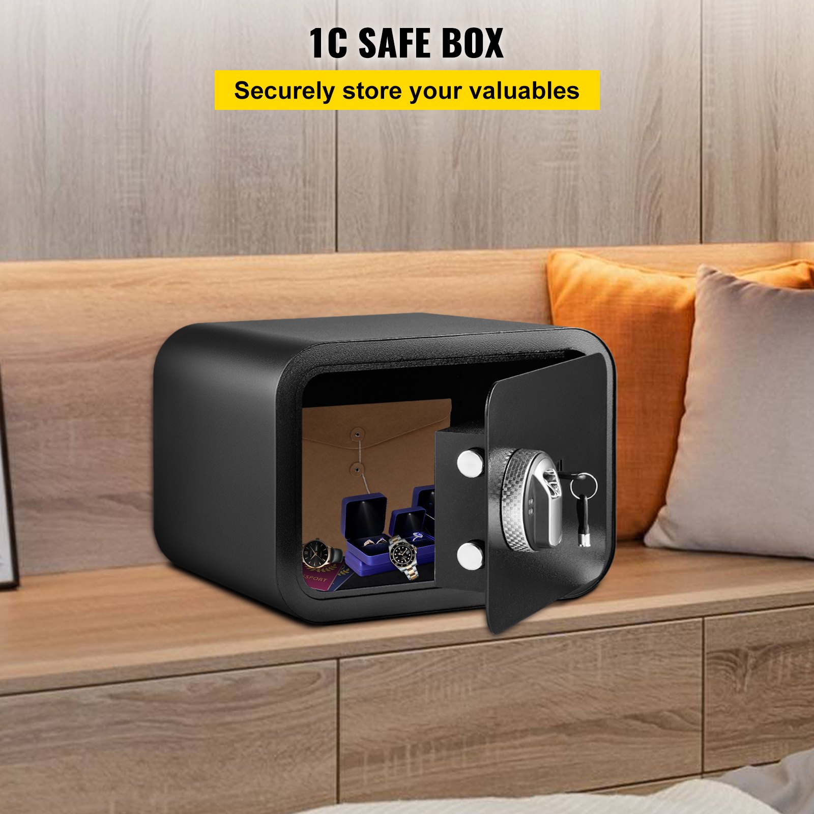 VEVOR Safe Box Lock Biometric 1 Cubic Feet Cash Box Key Home Office ...