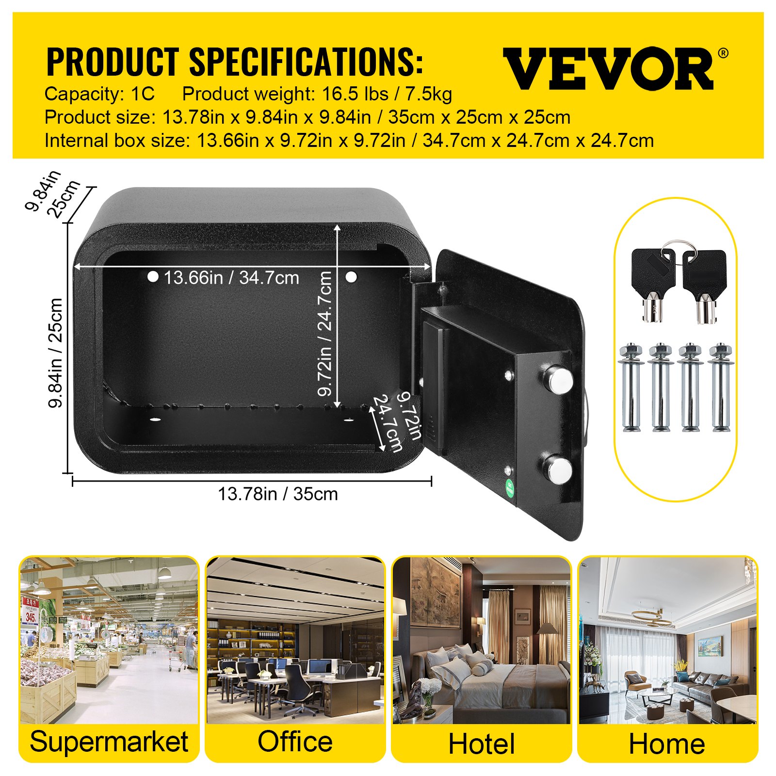 VEVOR Safe Box, 1 Cubic Foot Money Safe with Fingerprint Lock and Key ...