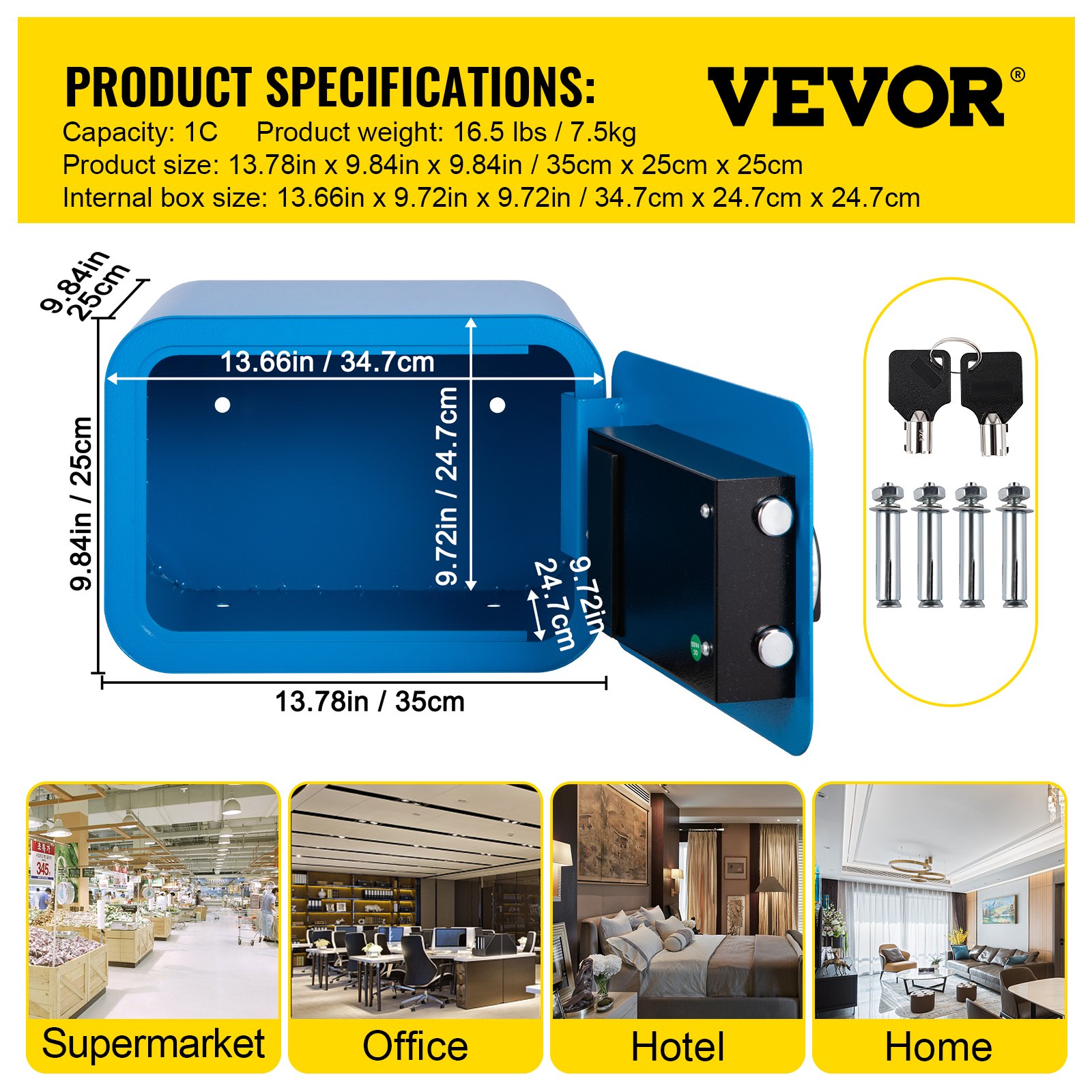 VEVOR Safe Box Lock Biometric 1 Cubic Foot Cash Box Fingerprint Office ...