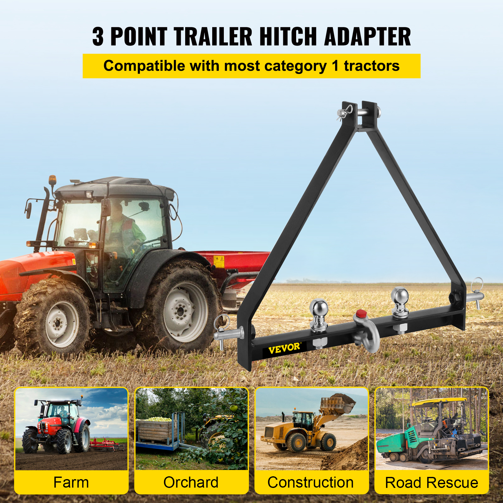 3 Point BX Trailer Hitch Compact Tractor Drawbar For Kubota John Deere ...