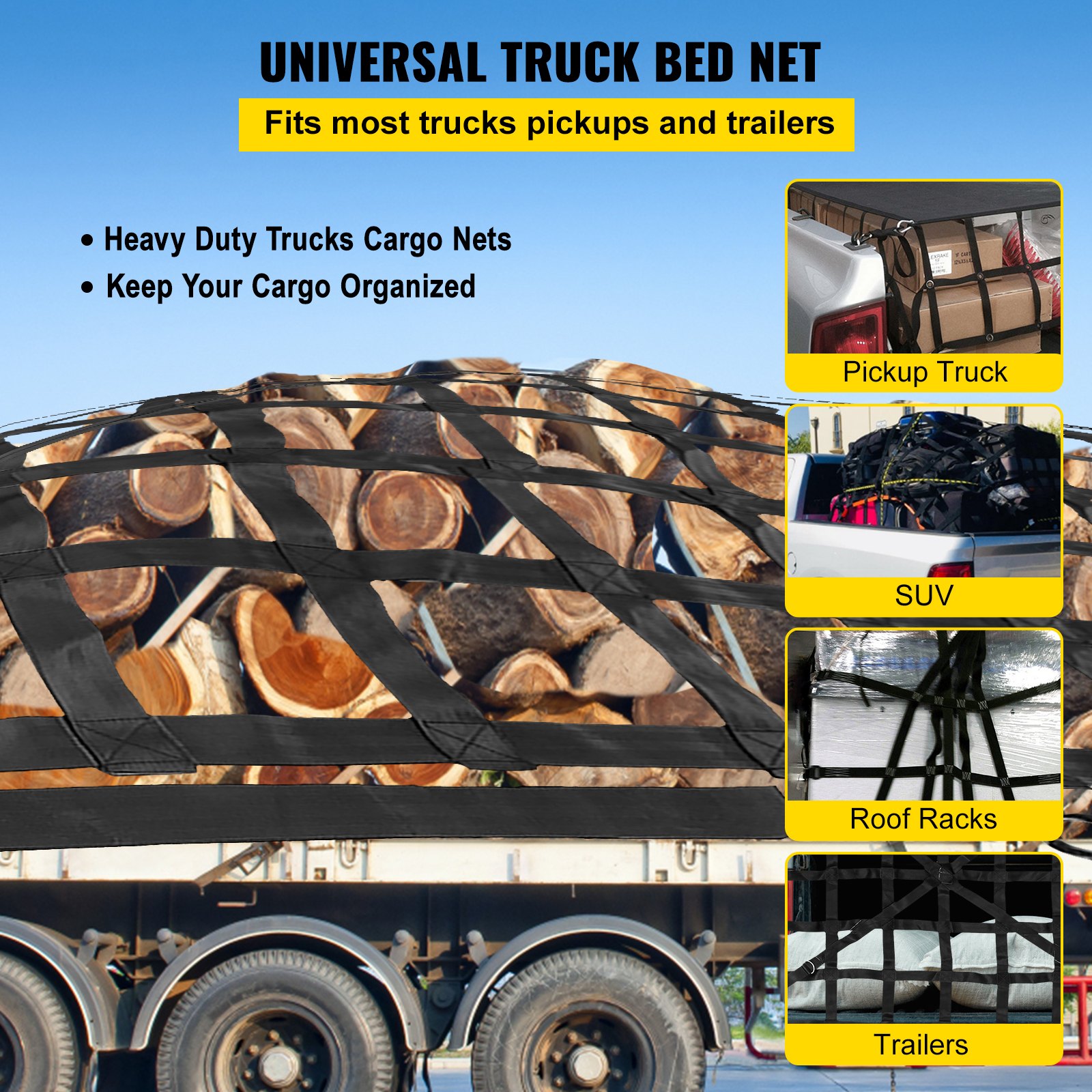 VEVOR 3.5'x 4.1' Cargo Net with S-Hooks, Truck Bed Cargo Net Heavy Duty ...