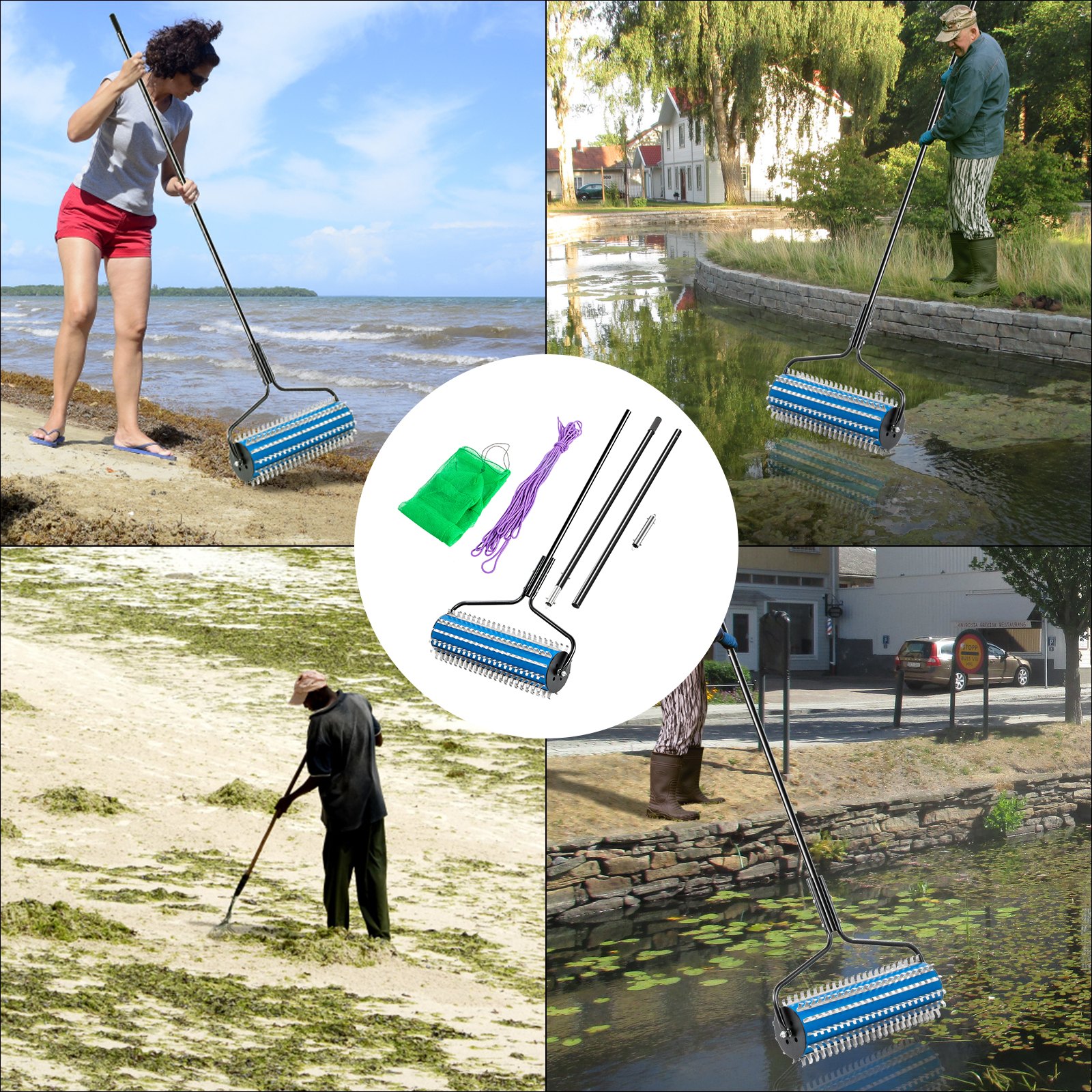 VEVOR VEVOR Roller Weed Rake, 12’ Lake Weed Cutter, Uproots Aquatic ...