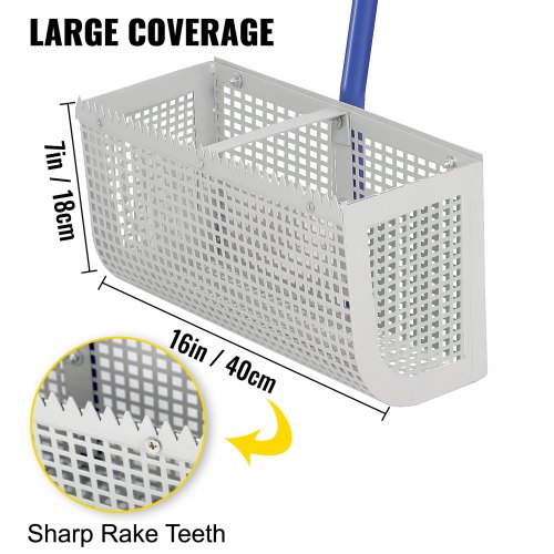 VEVOR Sand Rake, 165 inches Pole Beach Rake, Blue Lake Weed Rakes, 16 ...