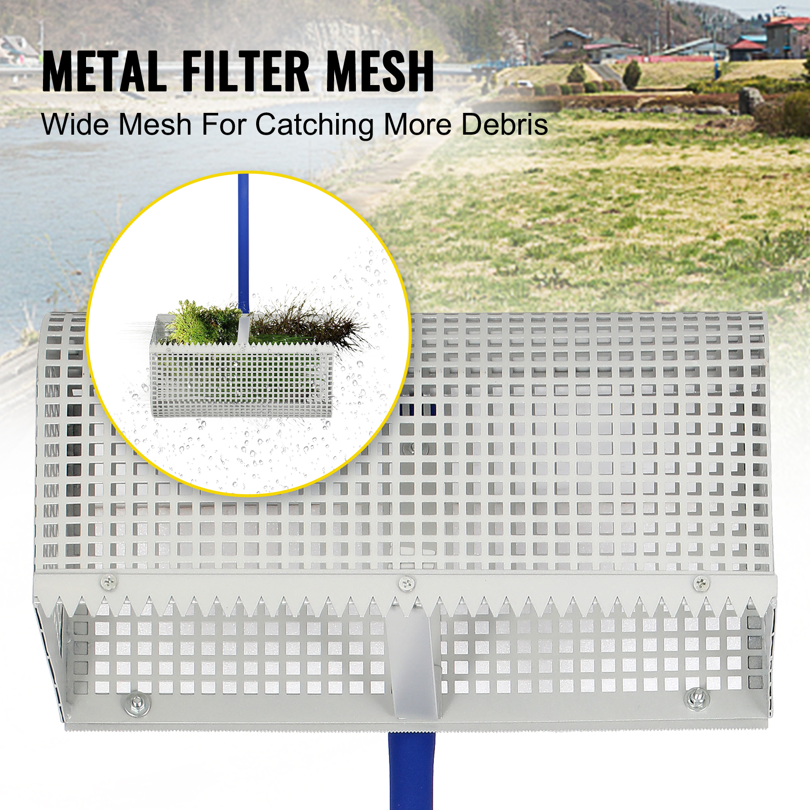 VEVOR Sand Rake, 165 inches Pole Beach Rake, Blue Lake Weed Rakes, 16 ...