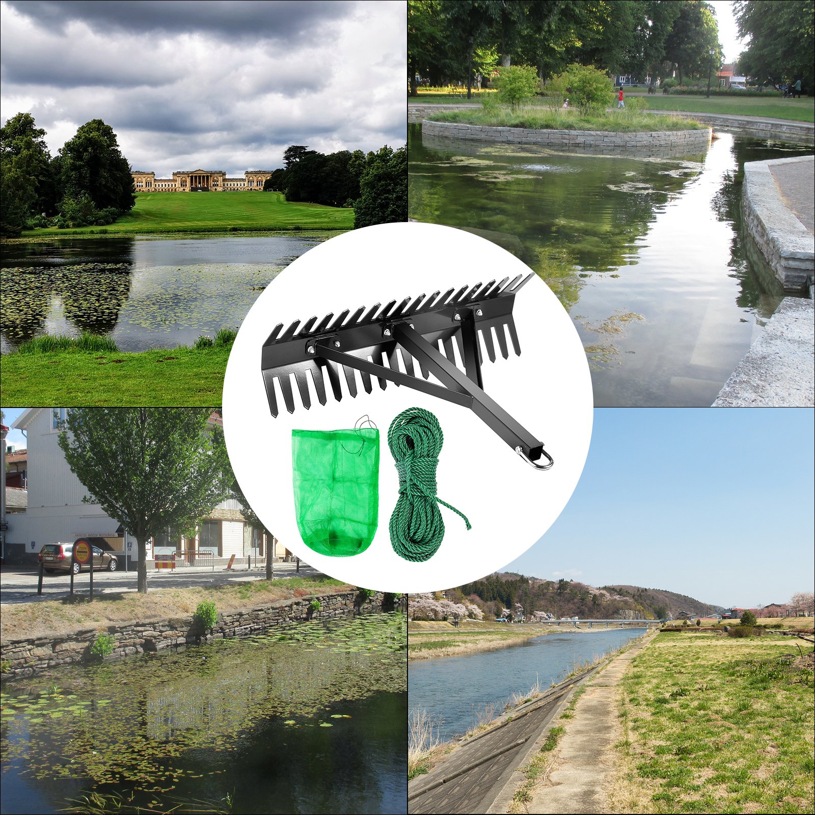 VEVOR Pond Rake, 16 inch Aquatic Weed Rake, Double Sided Lake Weed ...