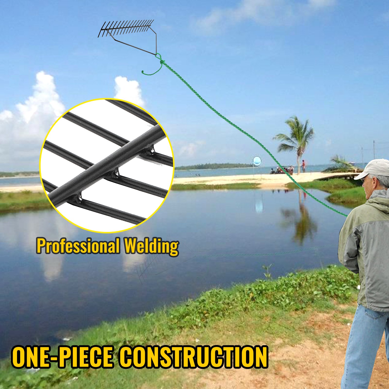 VEVOR Pond Rake, 32 inch Aquatic Weed Rake, Double Sided Lake Weed ...