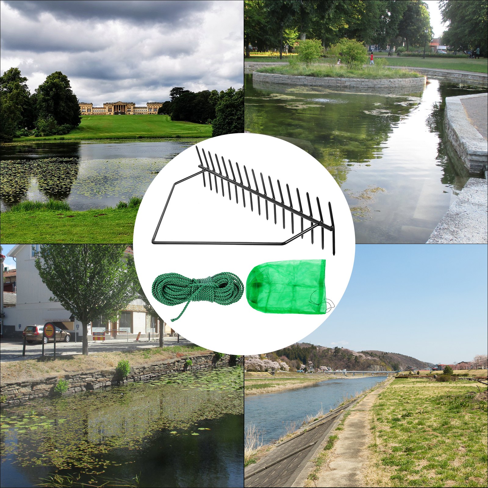 VEVOR Pond Rake, 32 inch Aquatic Weed Rake, Double Sided Lake Weed ...