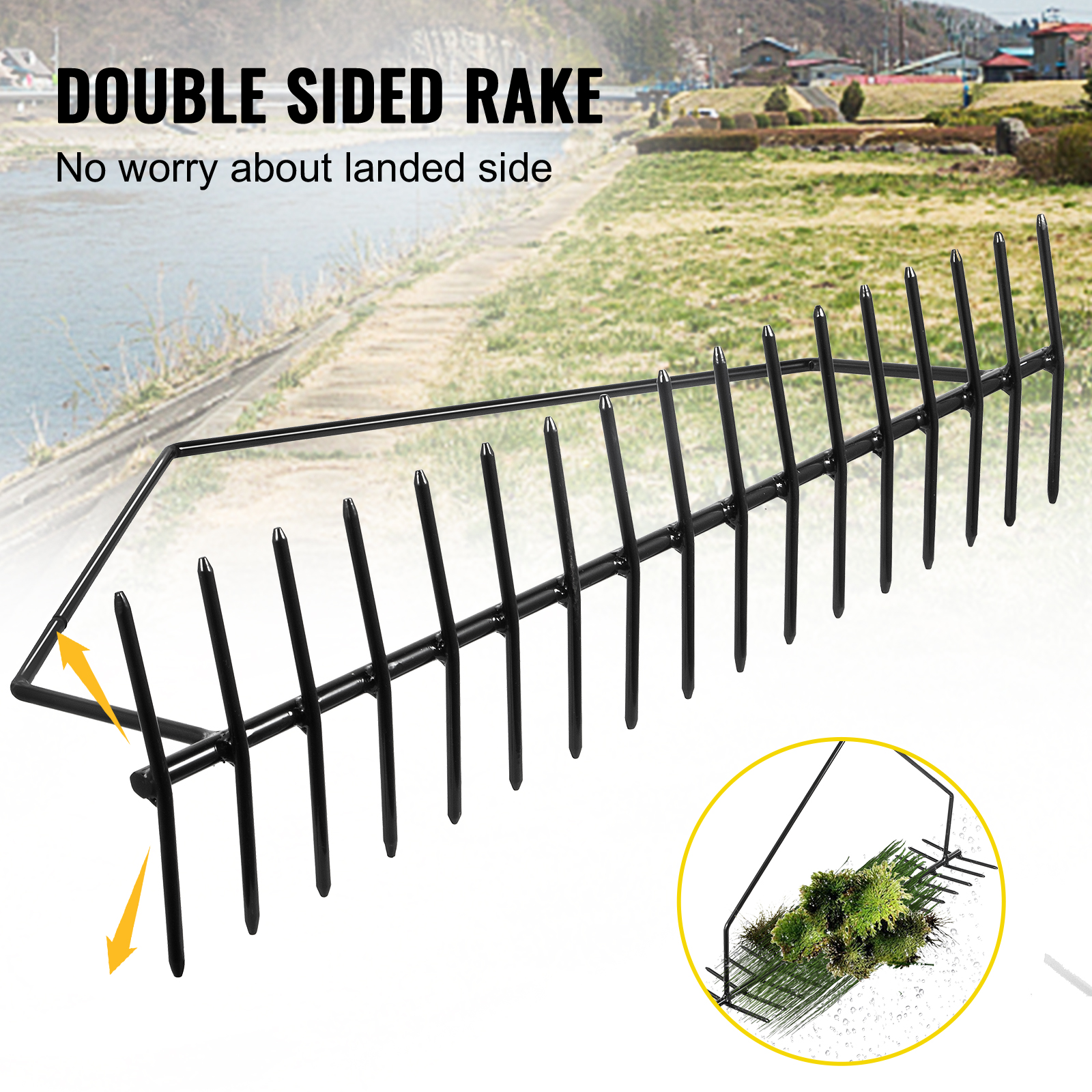 Vevor Pond Rake Aquatic Weed Rake 32" Double Sided Lake Weed Cutter W ...