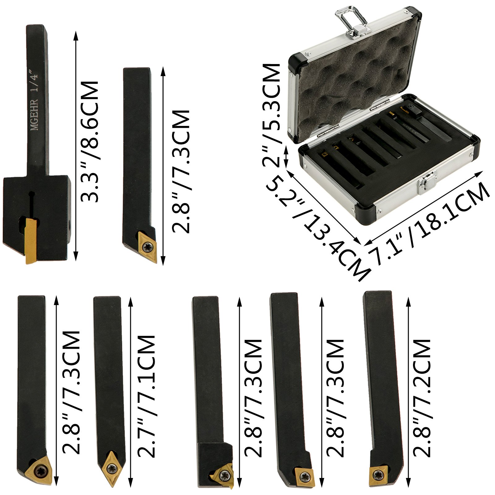 VEVOR Indexable Carbide Tools 1/4" Industrial Lathe Tools 7Pcs/Set ...