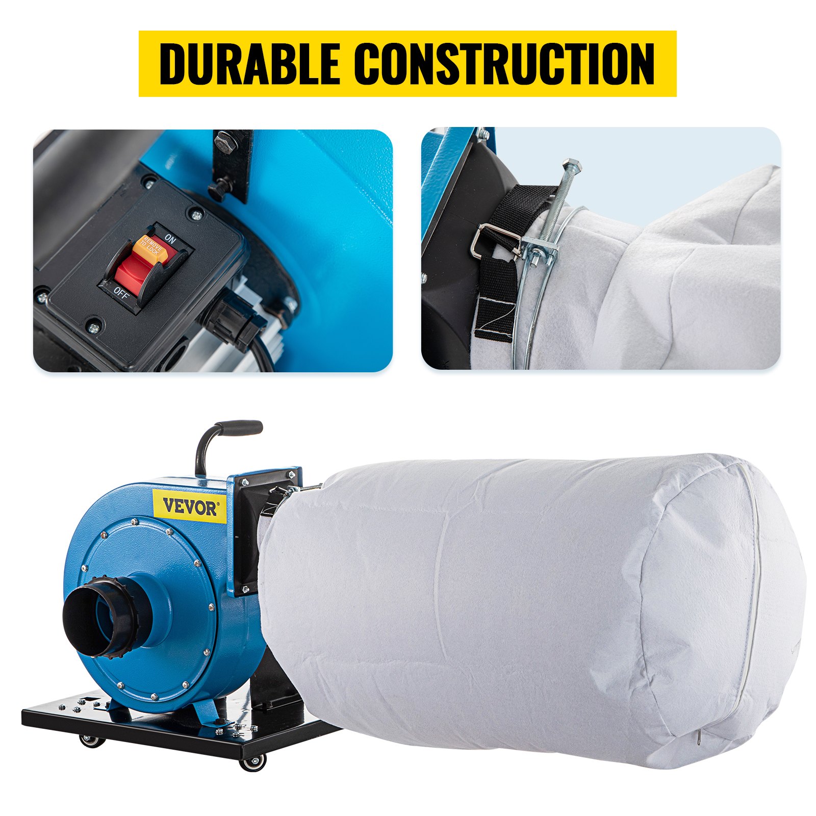 VEVOR 1HP Dust Collector, 537 CFM Wheeled Jet Dust Collection, Potable ...
