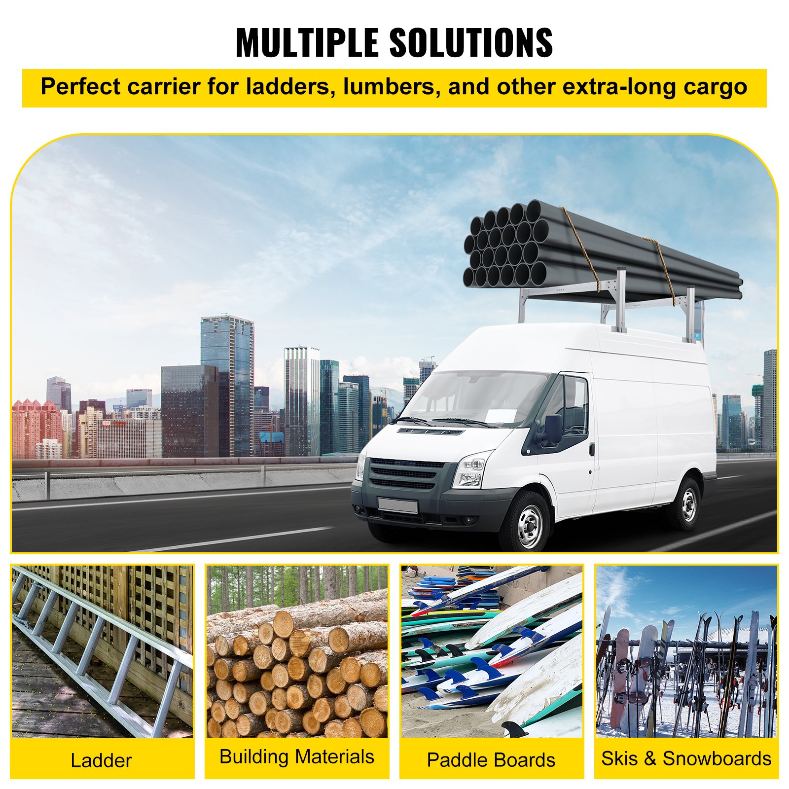 VEVOR Universal Roof Ladder Rack, Fit for 6.2'-8.3' Wide Vans, 2 Bars ...