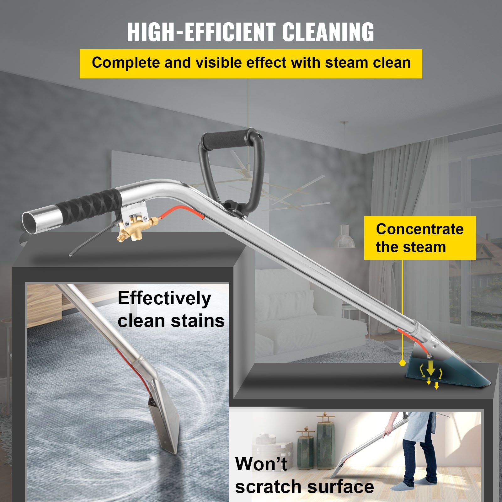 VEVOR Extractor Wand, 12" 2-Jet Upholstery Wand, Stainless Steel Carpet ...