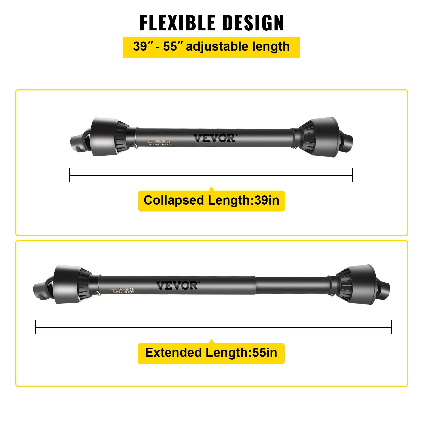 VEVOR PTO Shaft 1 3/8" PTO Drive Shaft, 6 Spline End Round End PTO ...