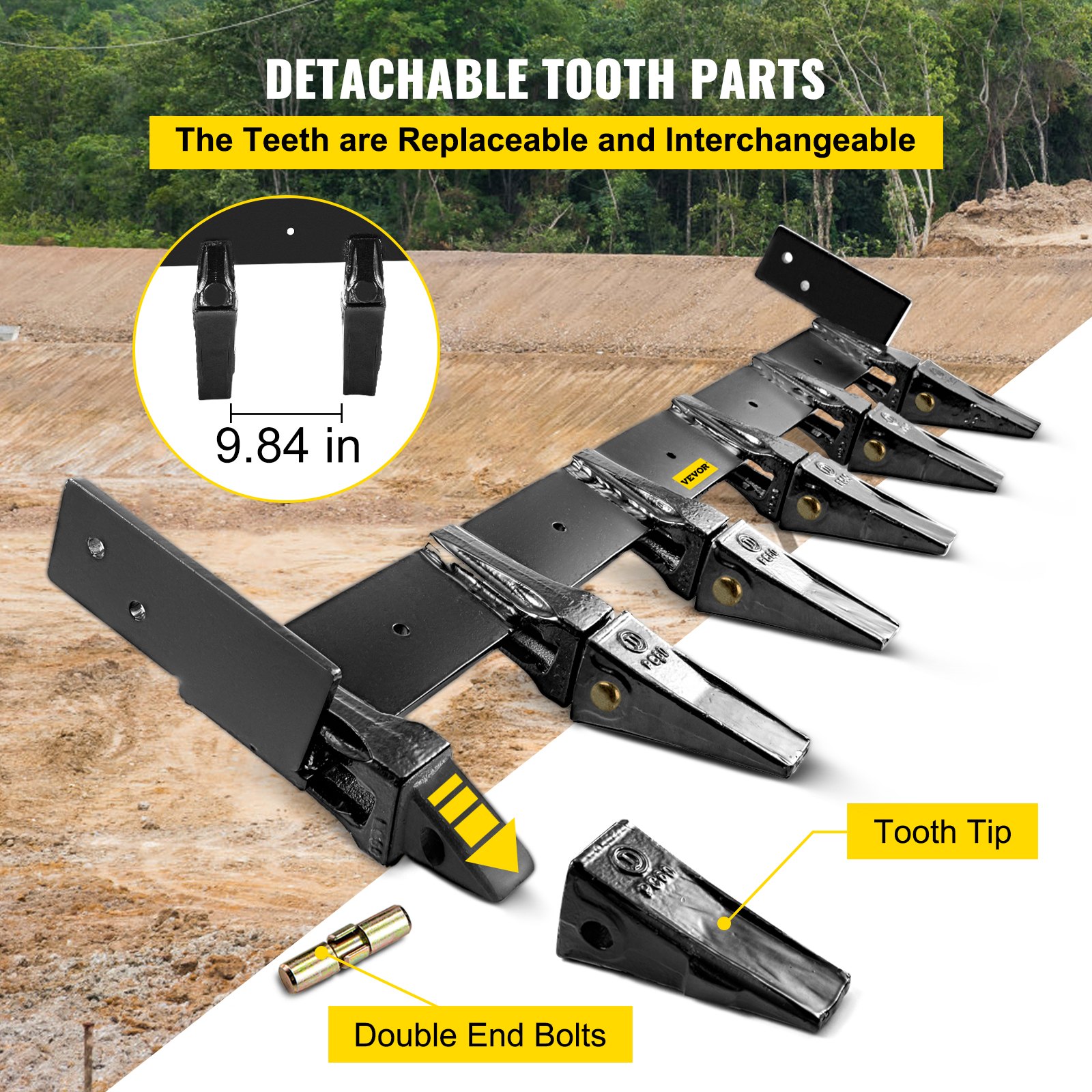 VEVOR Bucket Tooth Bar, 48'' Inside Bucket Width Tractor Bucket Teeth ...