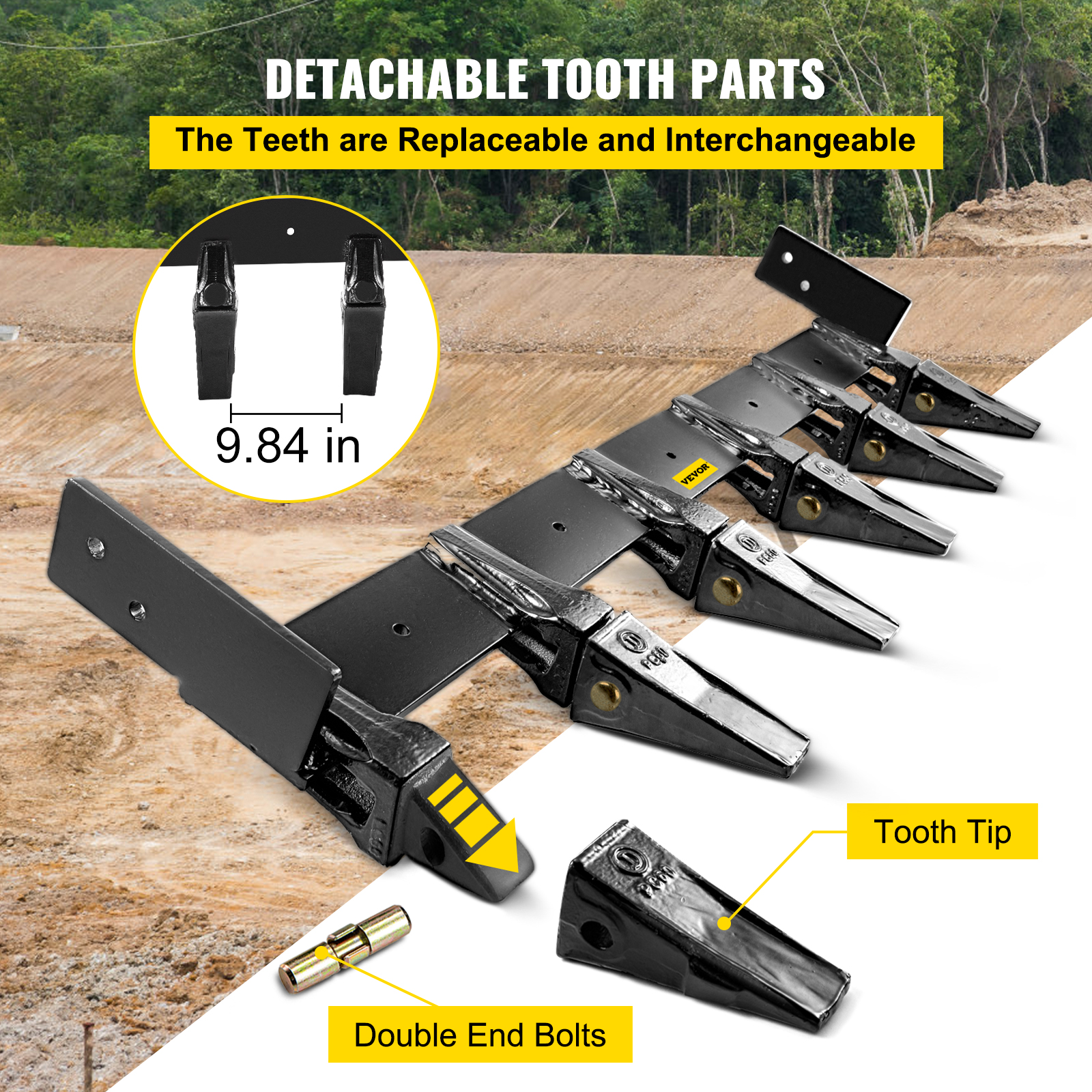 VEVOR Bucket Tooth Bar, 48'' Inside Bucket Width Tractor Bucket Teeth ...
