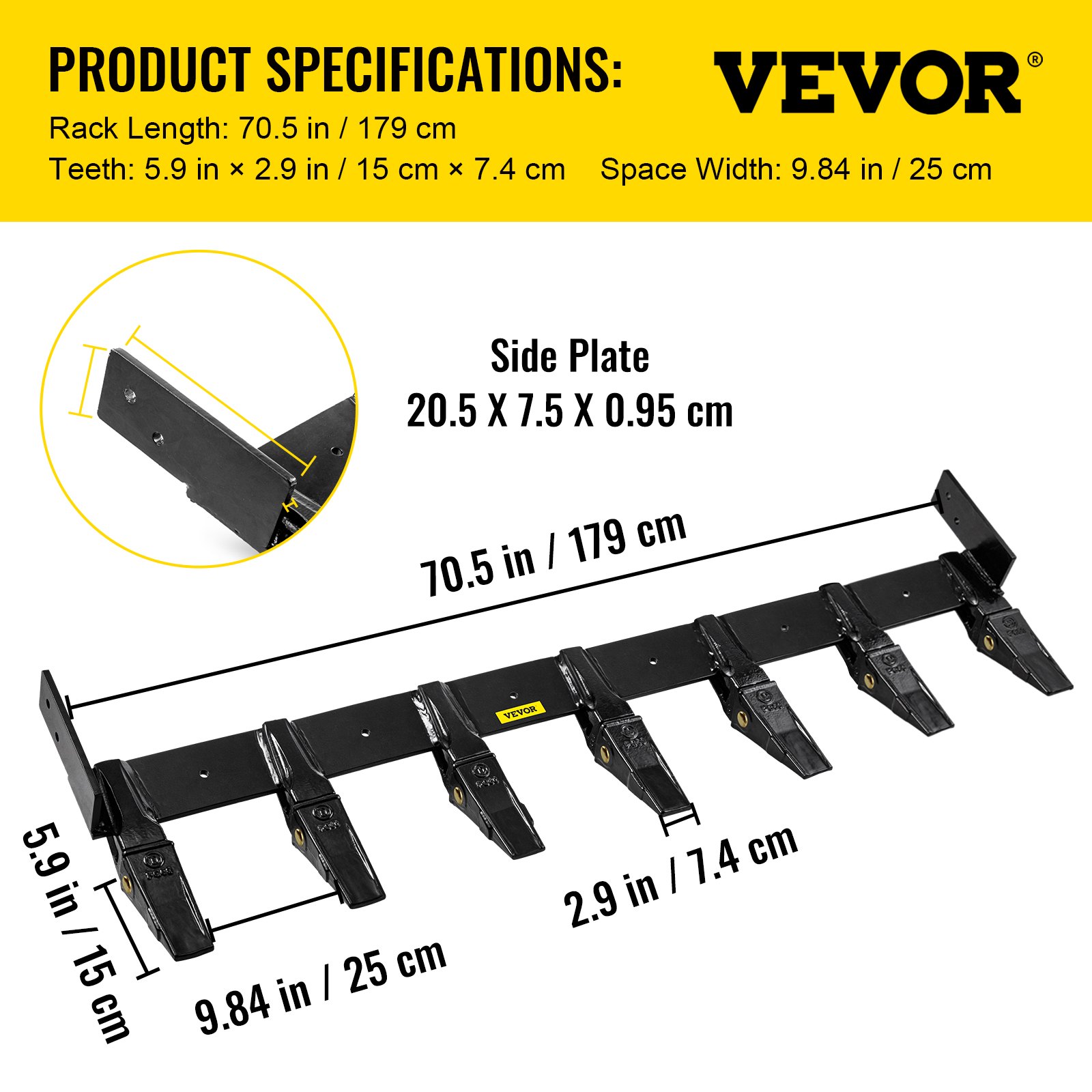 VEVOR Bucket Tooth Bar 72'' Inside Bucket Width Tractor Bucket Teeth 9. ...