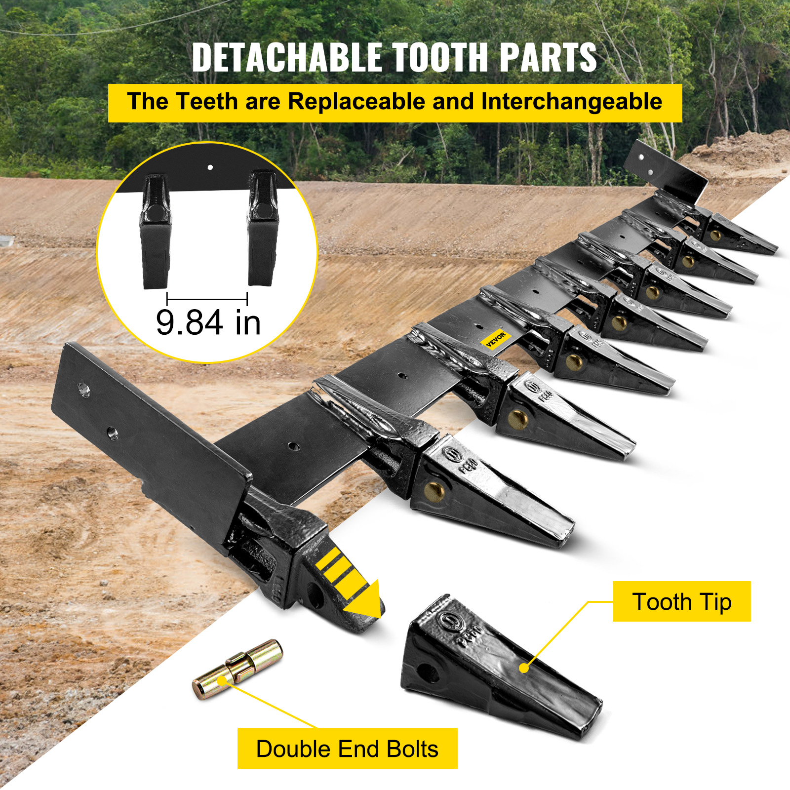 VEVOR Bucket Tooth Bar 72'' Inside Bucket Width Tractor Bucket Teeth 9. ...