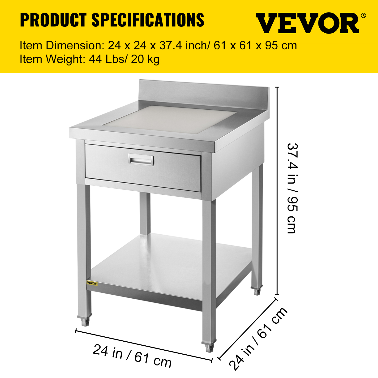 VEVOR Stainless Steel Prep Table 24 x 24 in Stainless Steel Table with ...