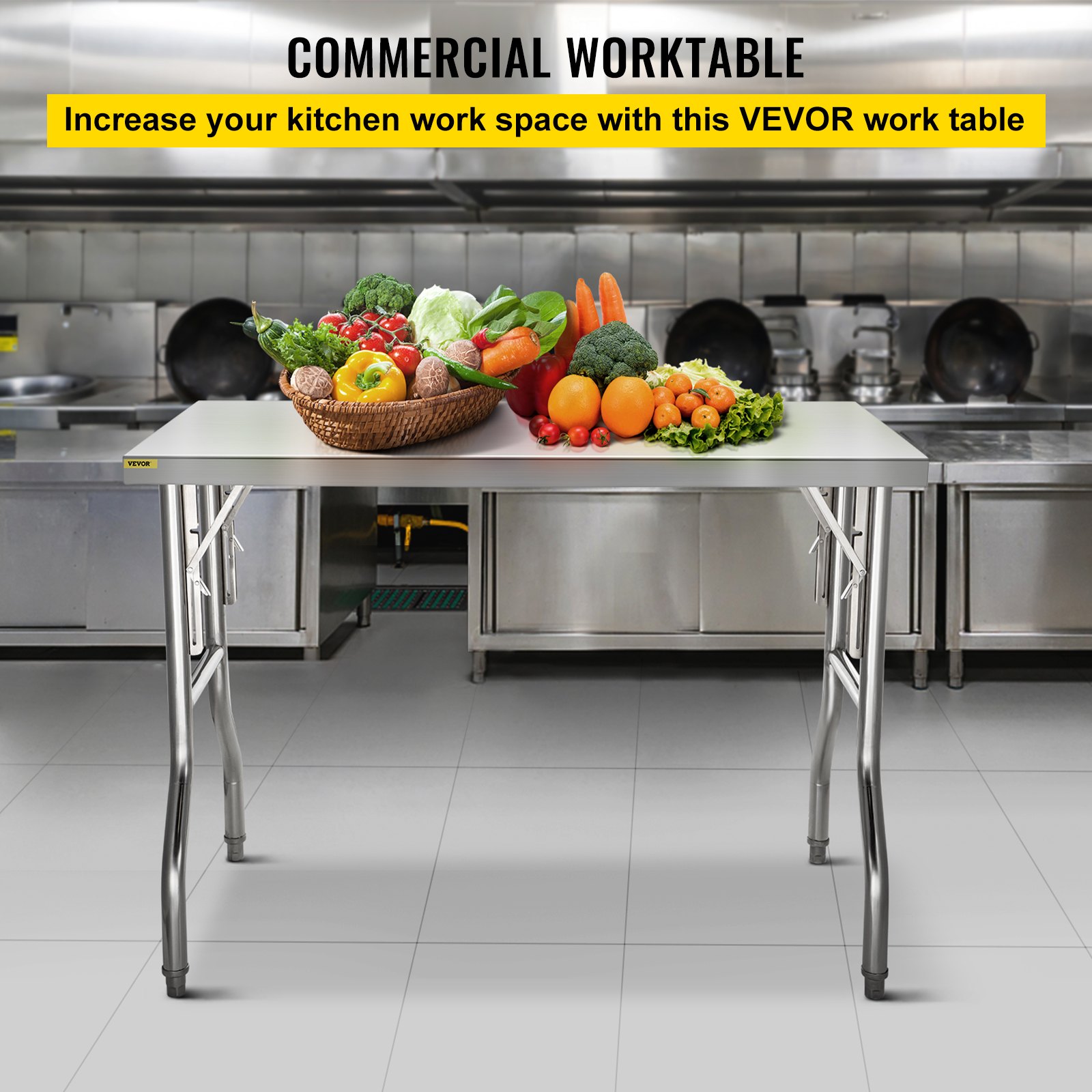 VEVOR Commercial Worktable Workstation 48 x 24 Inch Folding Commercial ...