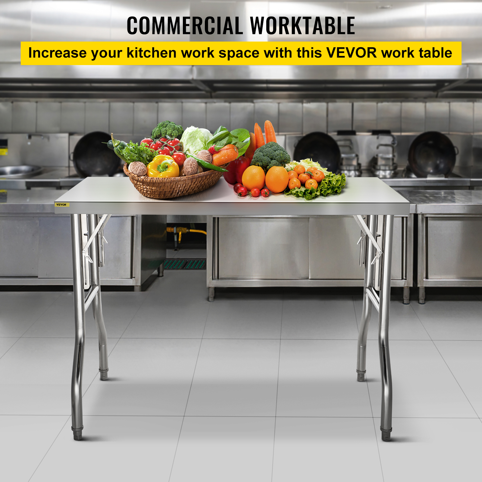Vevor Commercial Stainless Steel Folding Work Prep Tables Open Kitchen ...