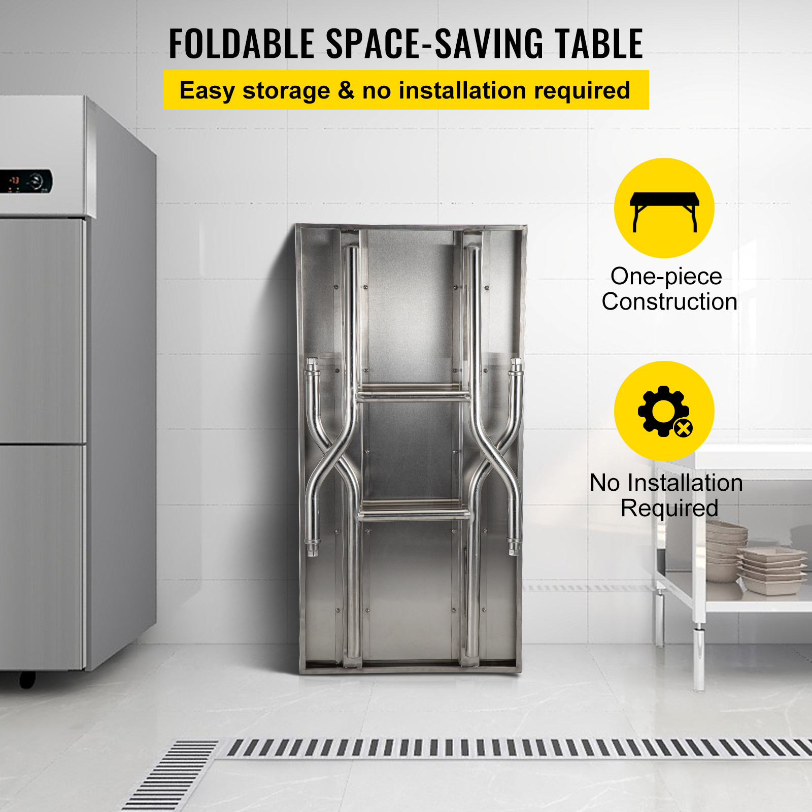 Vevor Commercial Stainless Steel Folding Work Prep Tables Open Kitchen ...