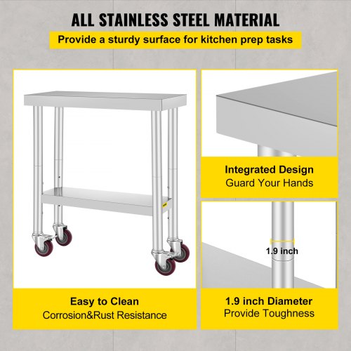 12" X 30" Kitchen Work Table With Wheels Commercial Kitchen Restaurant ...