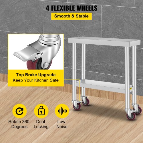 12" X 30" Kitchen Work Table With Wheels Commercial Kitchen Restaurant ...