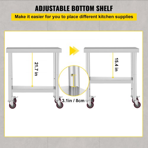 12" X 30" Kitchen Work Table With Wheels Commercial Kitchen Restaurant ...