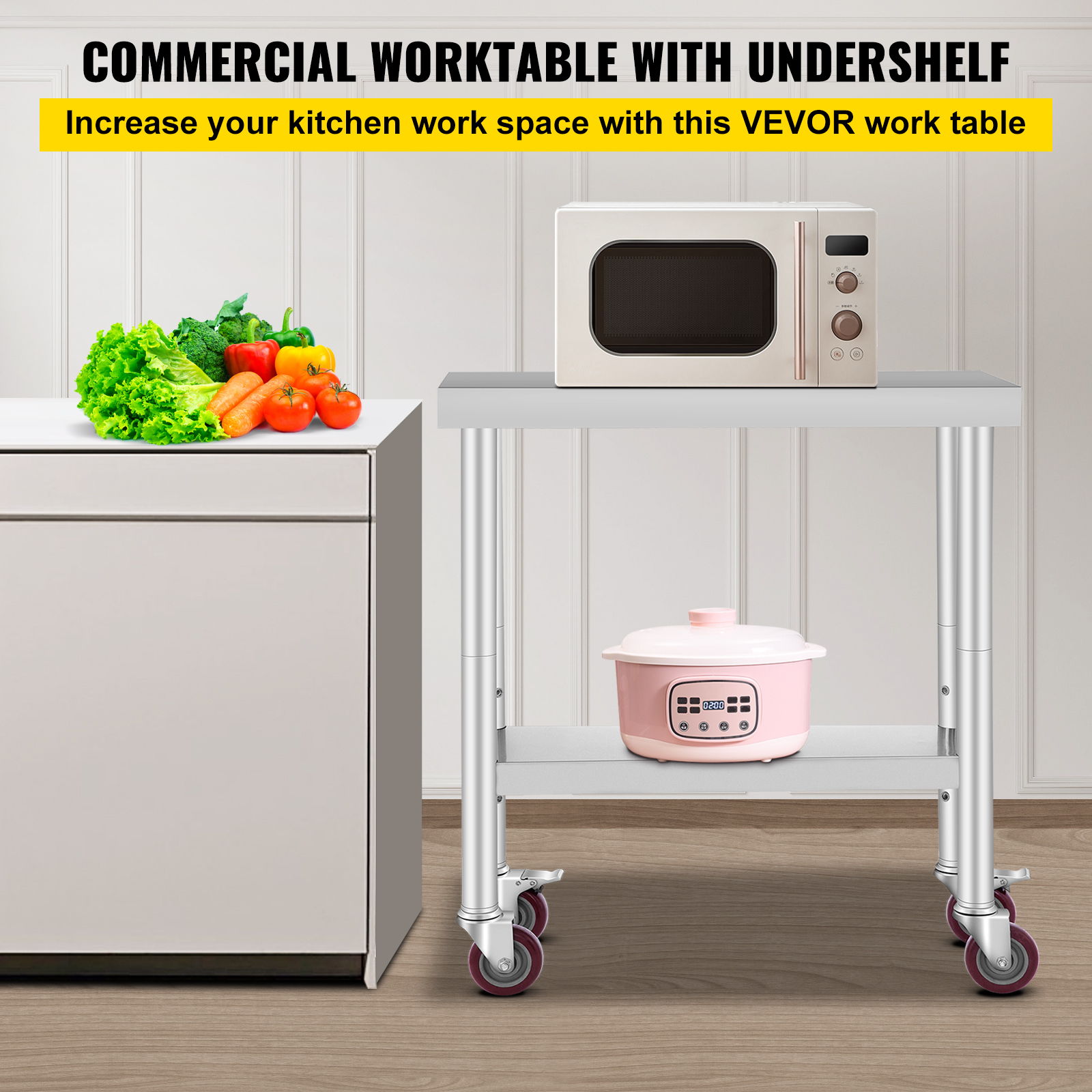 12" X 30" Kitchen Work Table With Wheels Commercial Kitchen Restaurant ...