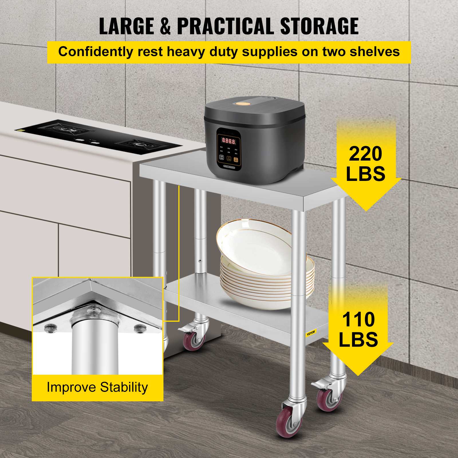 12" X 30" Kitchen Work Table With Wheels Commercial Kitchen Restaurant ...