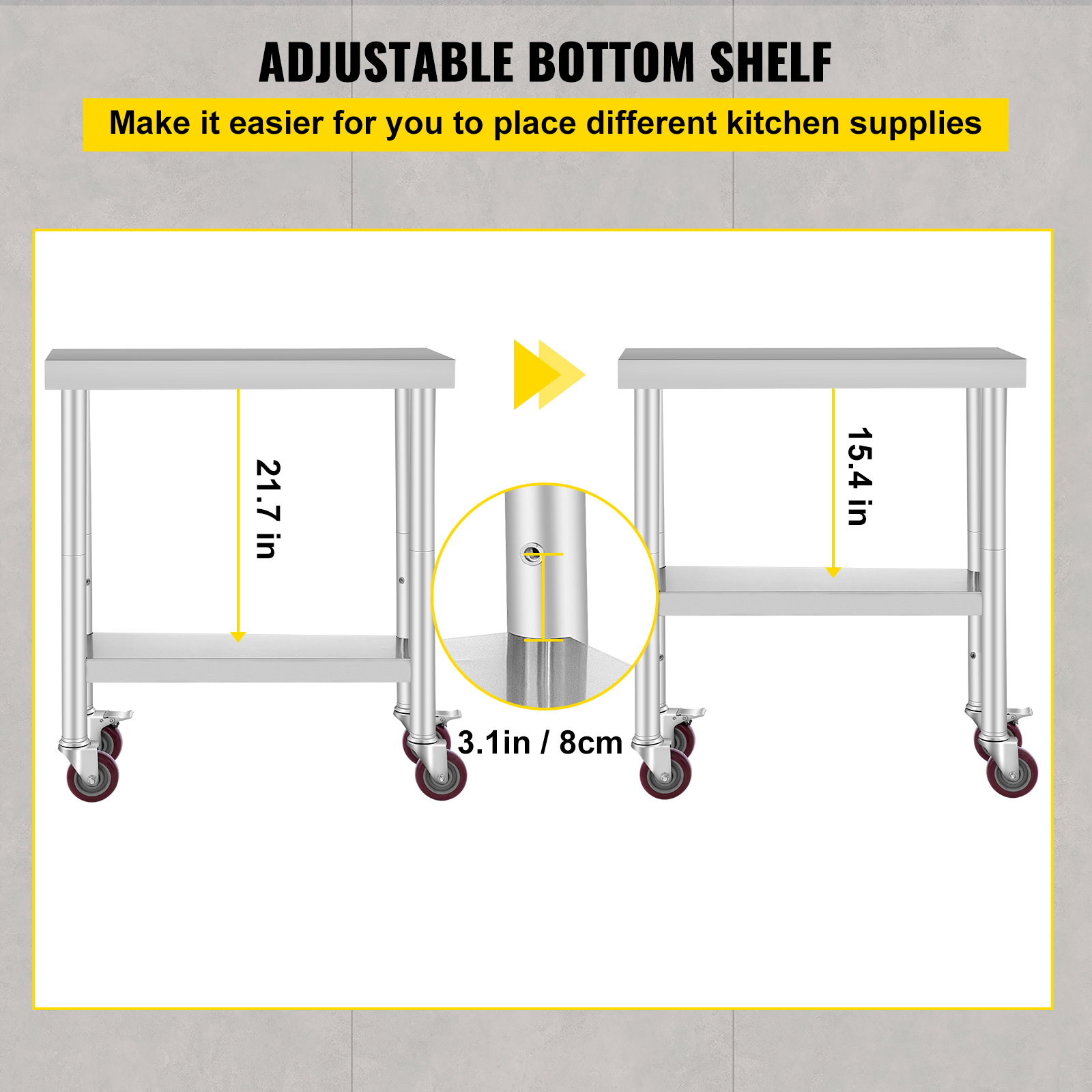 12" X 30" Kitchen Work Table With Wheels Commercial Kitchen Restaurant ...