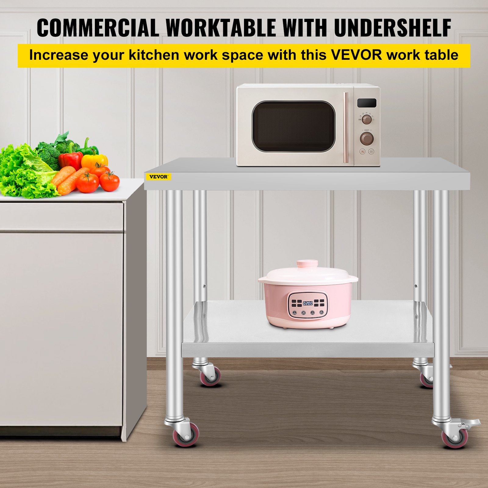 Stainless Steel Work Table 30 x 36 x 34 In w/ Wheel Food Prep ...