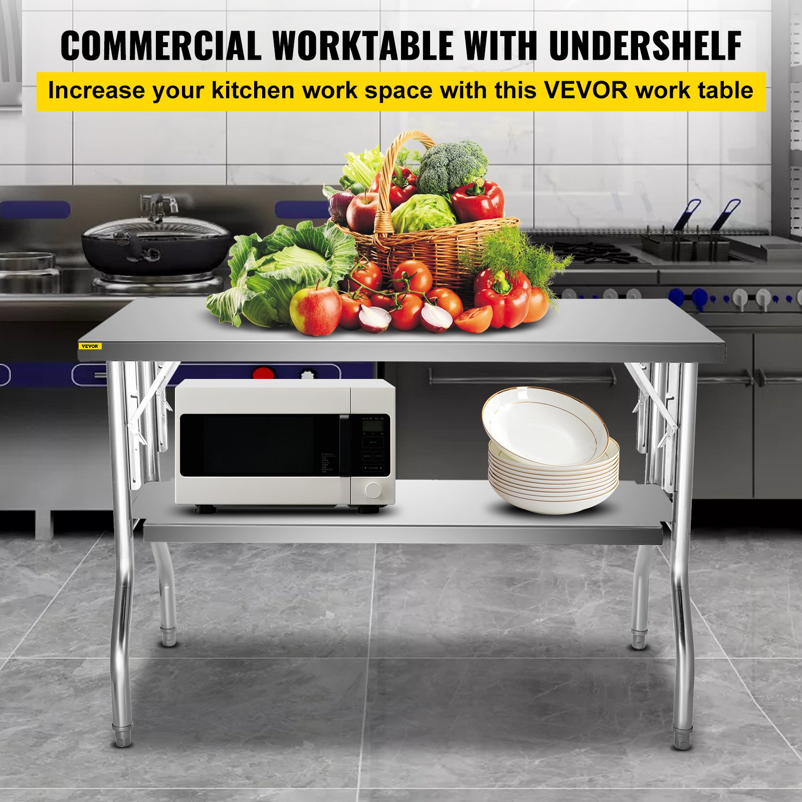 VEVOR Commercial Worktable Workstation 48x30 Inch Folding Commercial ...
